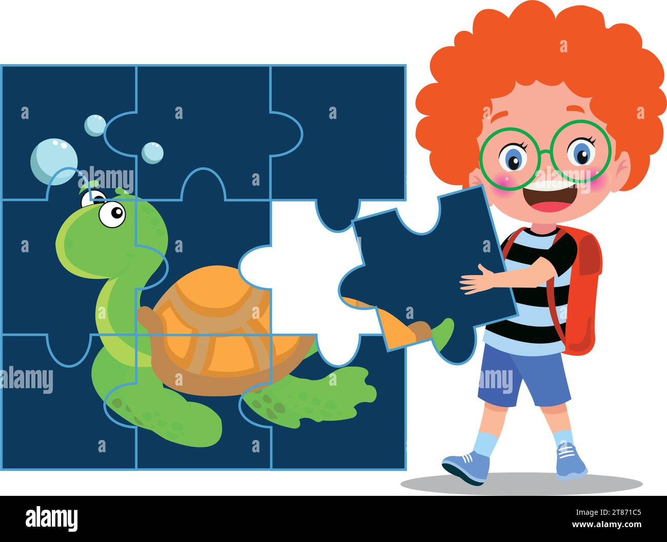 happy cute little kid play jigsaw puzzle Stock Vector Image & Art - Alamy