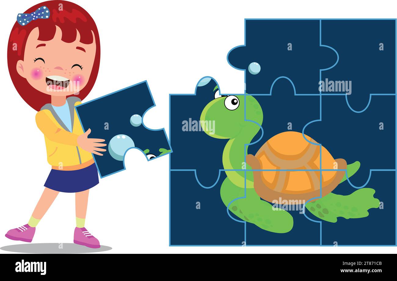 happy cute little kid play jigsaw puzzle Stock Vector Image & Art - Alamy