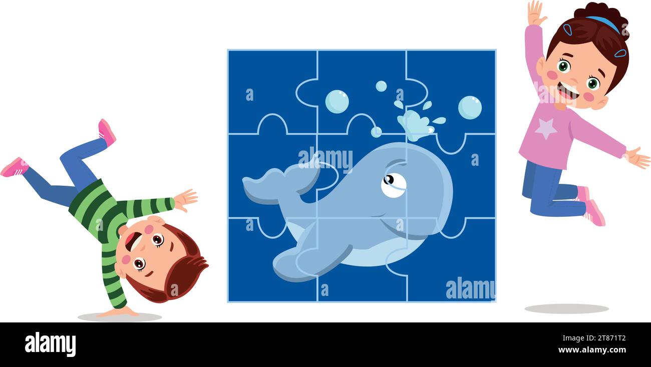 happy cute little kid play jigsaw puzzle Stock Vector Image & Art - Alamy