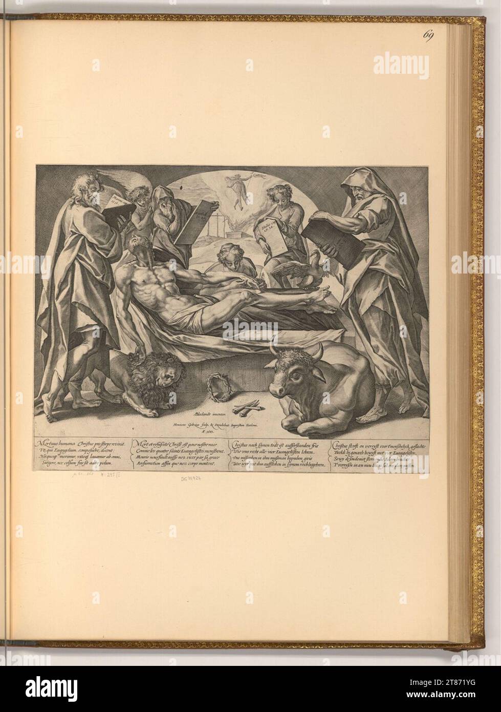 Hendrick Goltzius (Engraver) The burial with four evangelists. Copper ...