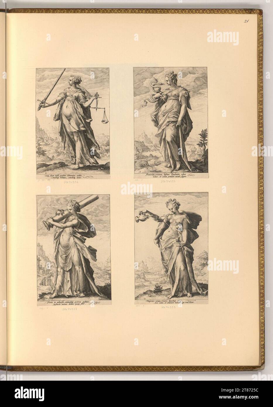 Hendrick Goltzius The seven virtues. Copper engraving print around 1587 ...