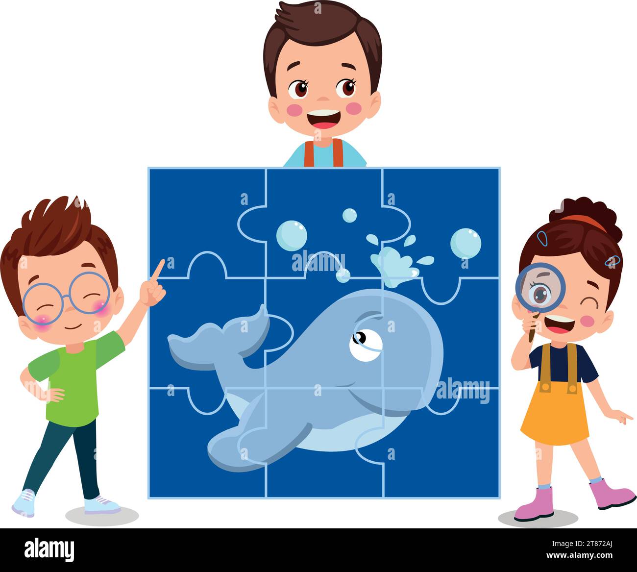 happy cute little kid play jigsaw puzzle Stock Vector Image & Art - Alamy