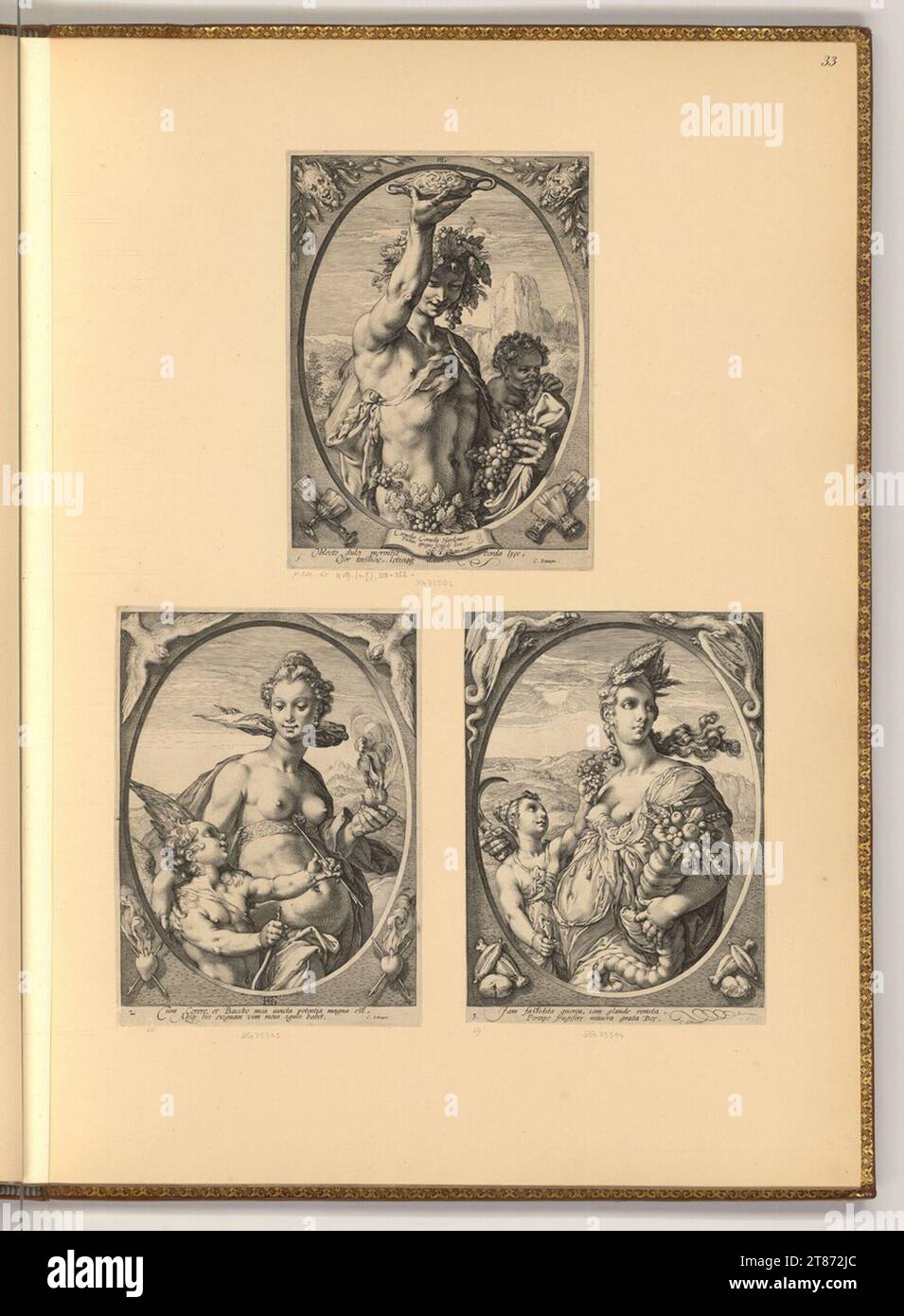 Hendrick Goltzius (Engraver) Bacchus; Venus and amor; Ceres. Copper engraving print around 1595 ...
