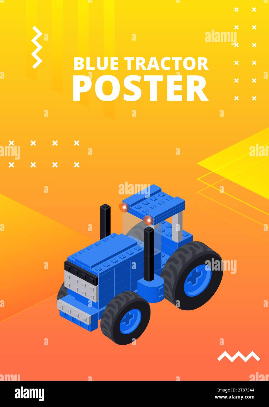 Poster with a blue tractor in isometric style for printing and design ...