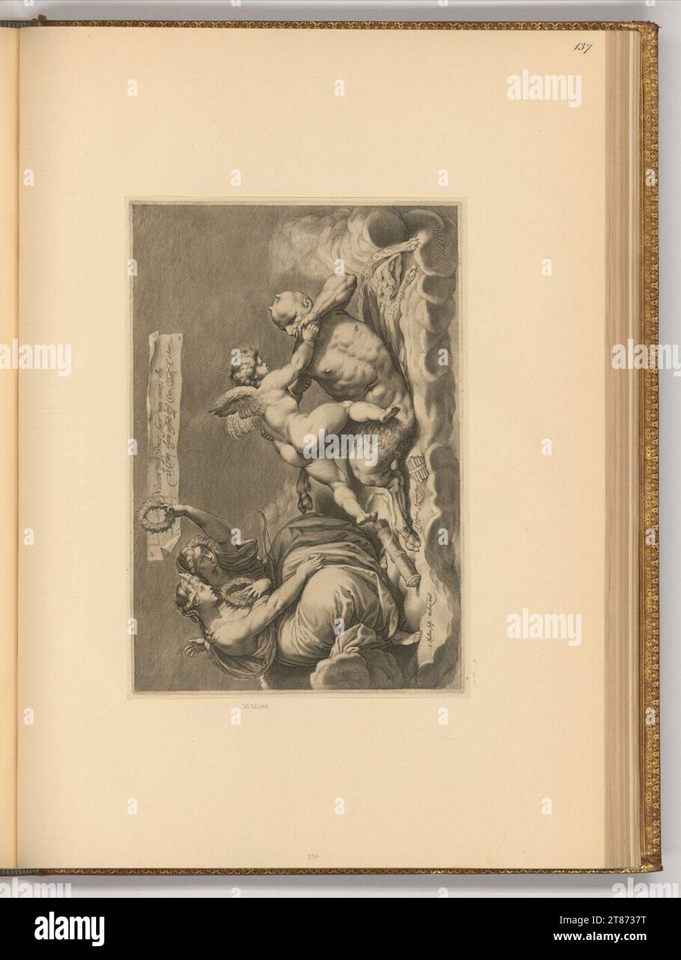 Jacob Matham (Engraver) Amor defeats Pan. Copper engraving print around ...