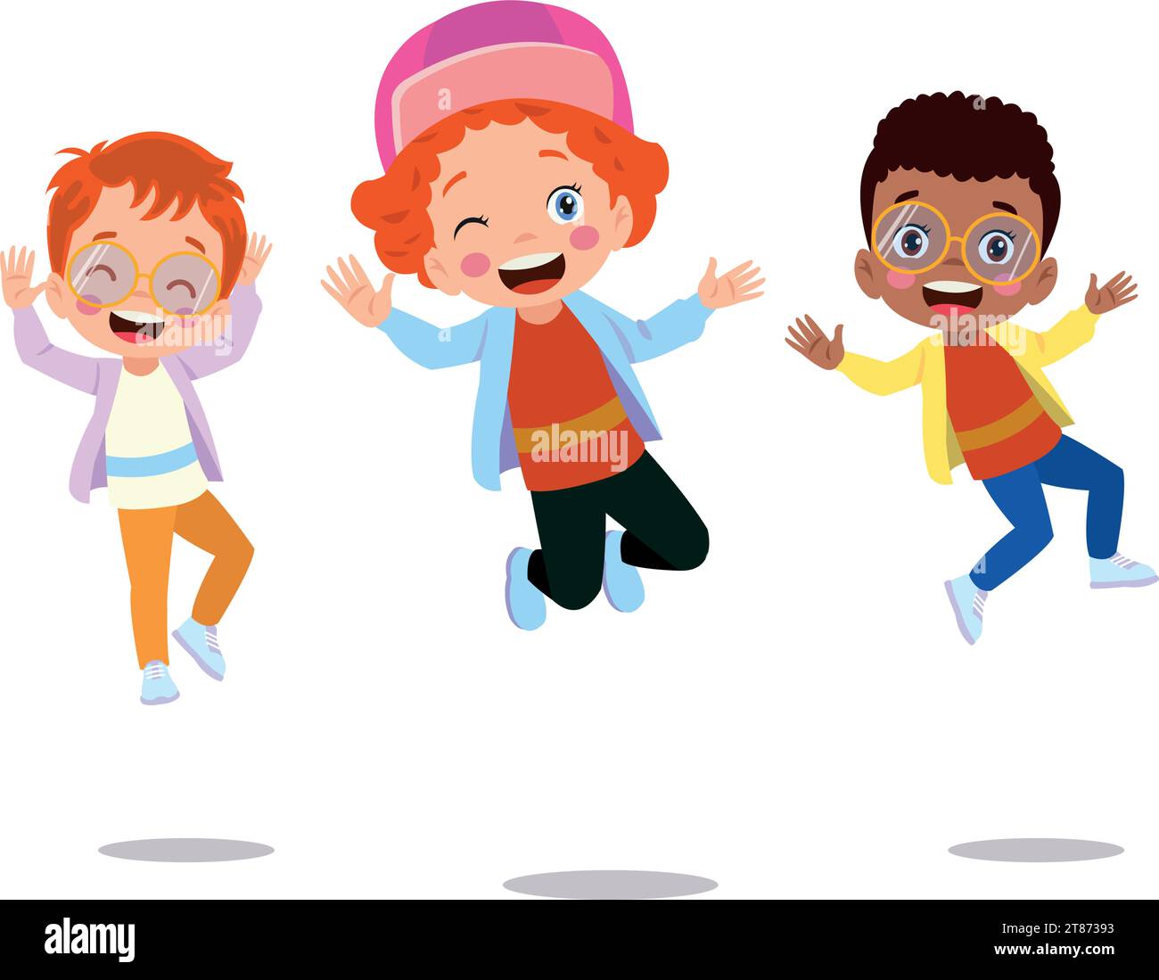 Jumping kids. Happy funny children playing and jumping in different ...