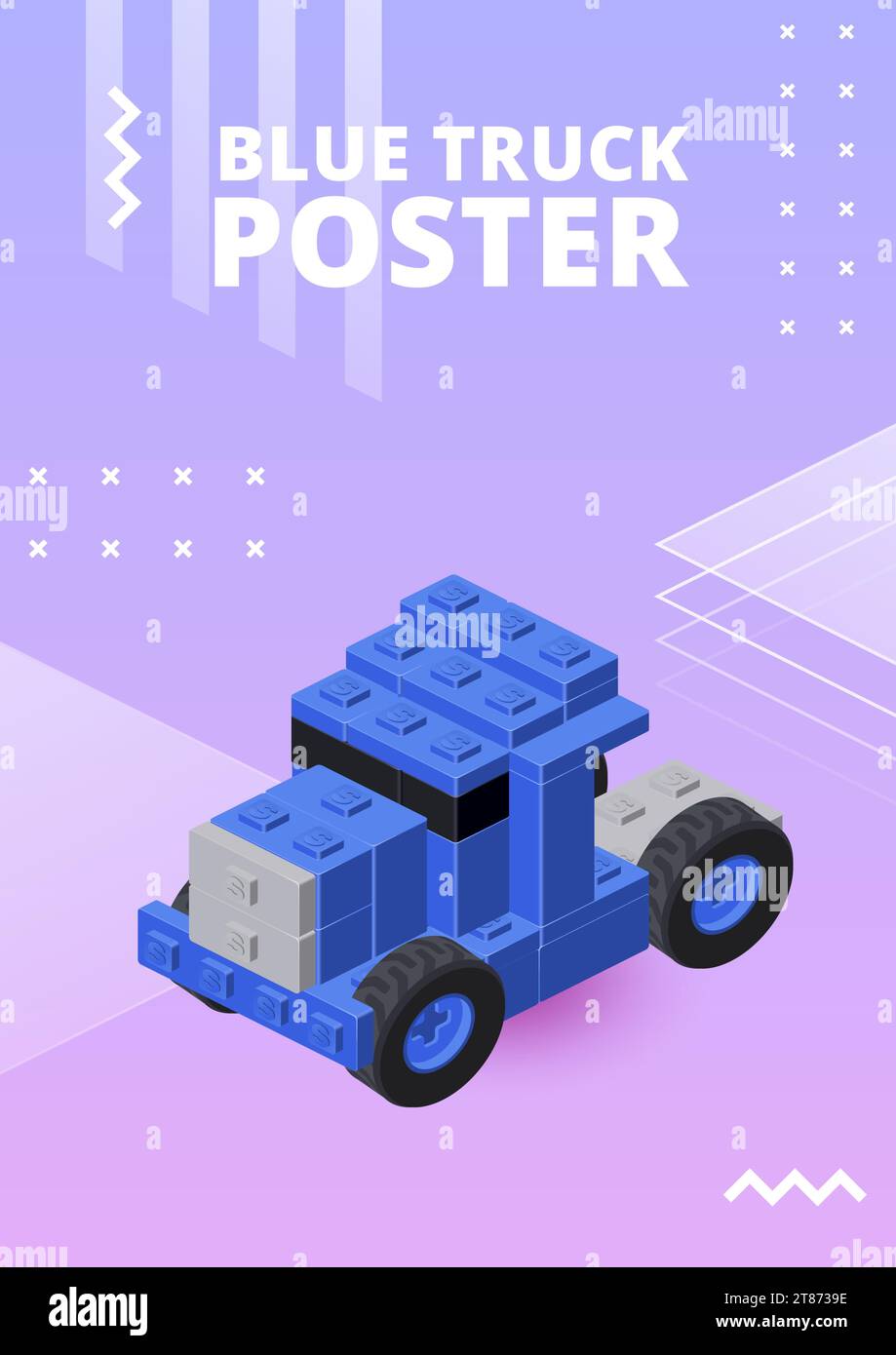 Poster with a blue truck in isometric style for printing and design ...