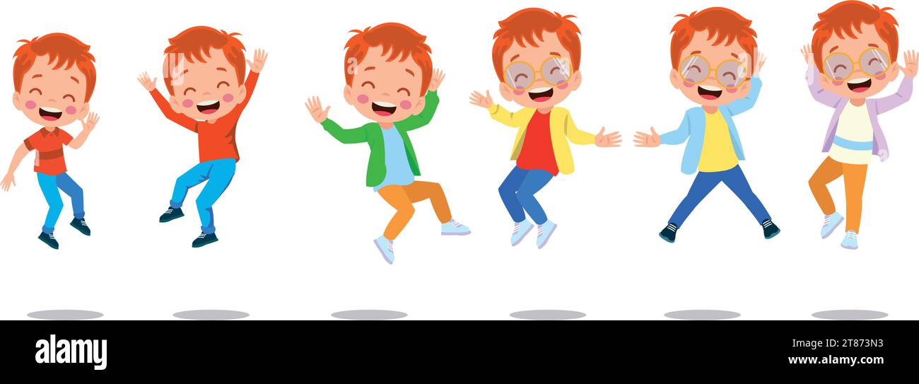 Jumping kids. Happy funny children playing and jumping in different ...