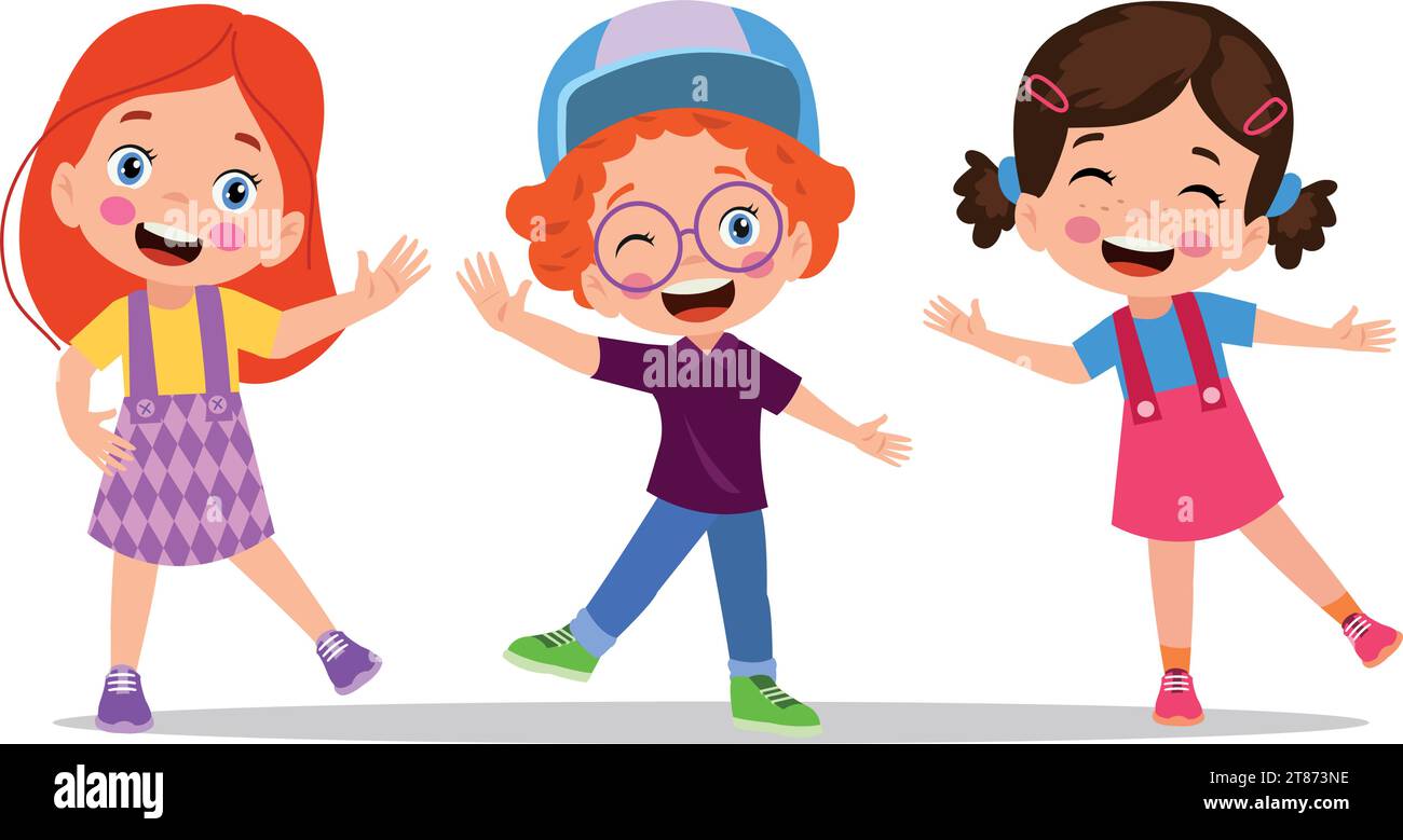 Happy kids cartoon collection. Multicultural children in different ...