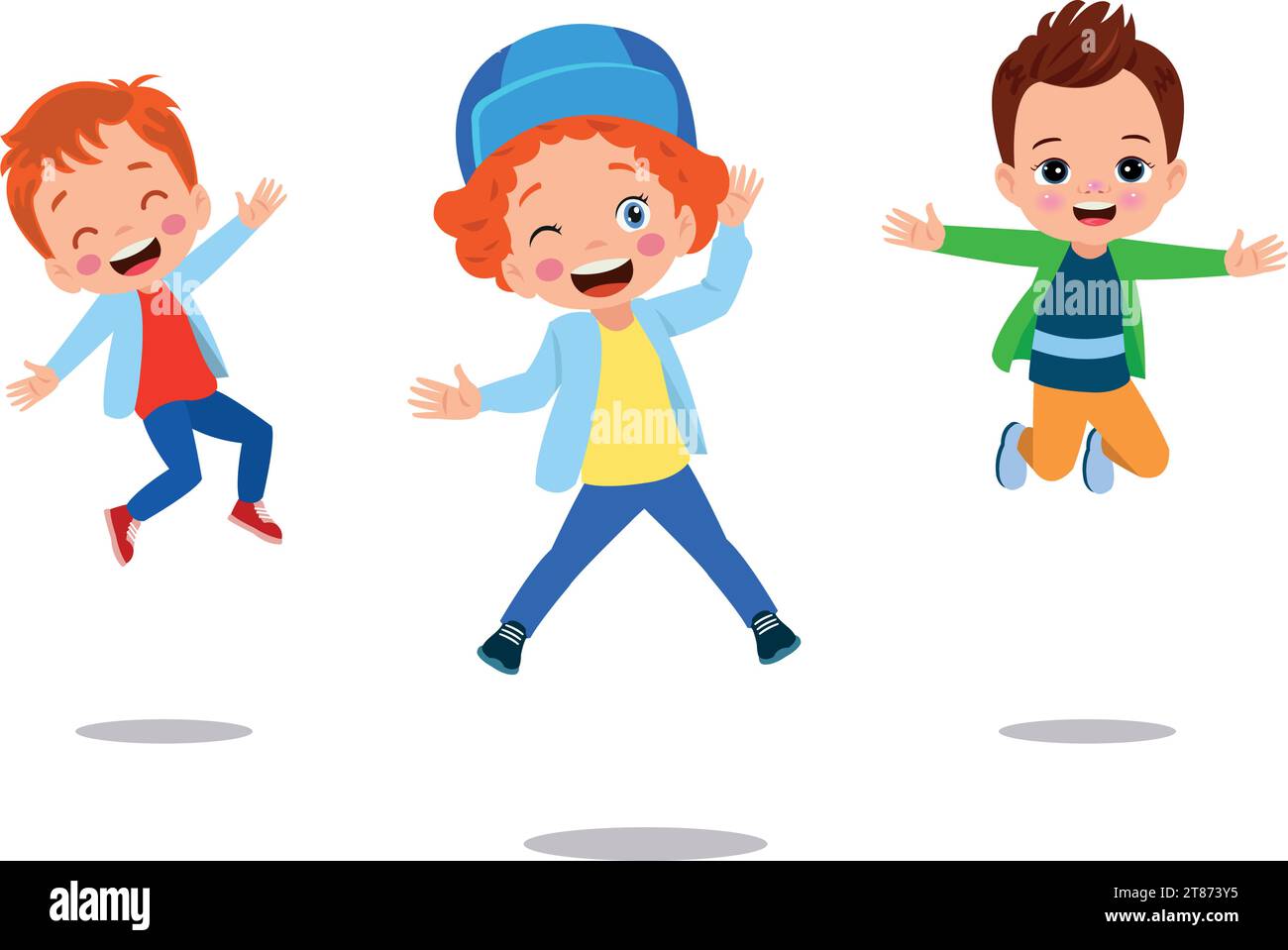 Jumping kids. Happy funny children playing and jumping in different action poses education ...