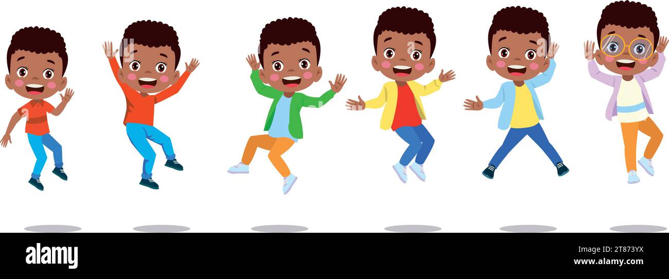 Jumping kids. Happy funny children playing and jumping in different ...