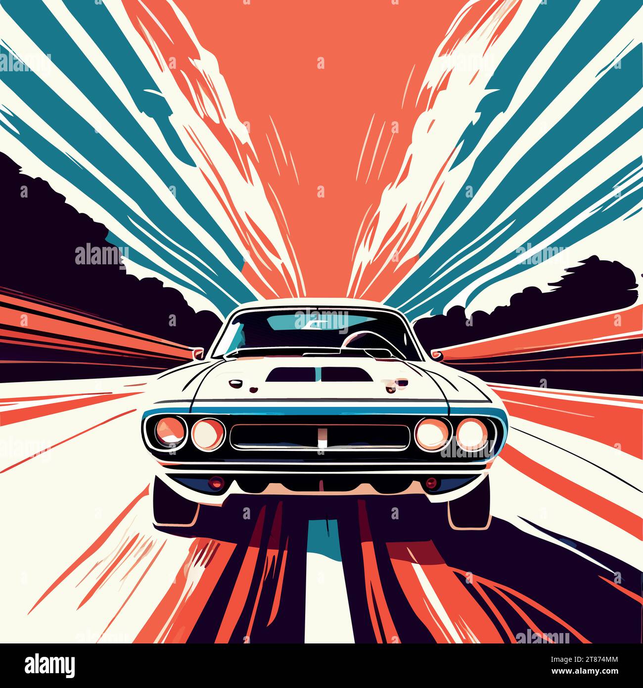 White car speed driving on asphalt road at daytime Stock Vector Image ...