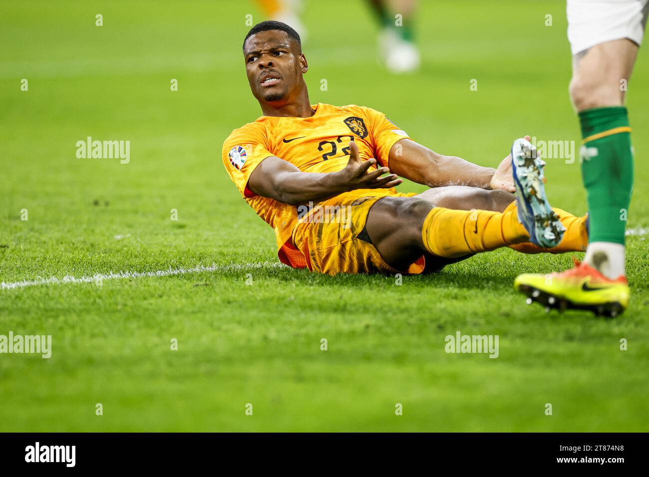 AMSTERDAM - Denzel Dumfries of Holland is disappointed by a missed ...