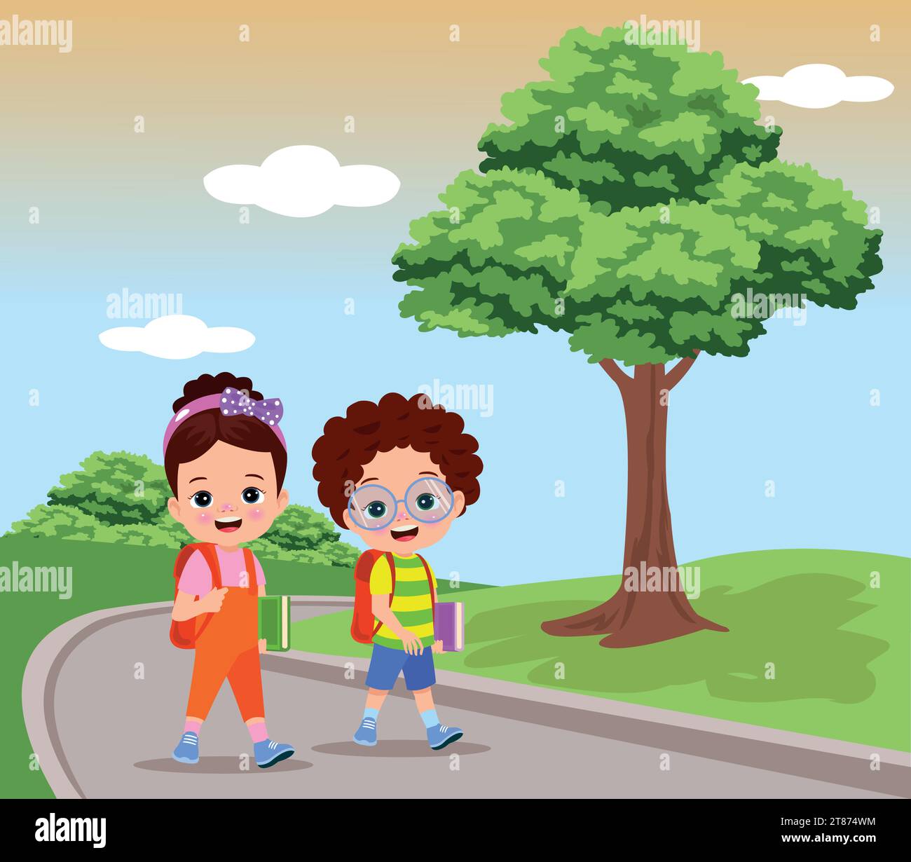 children walking to school Stock Vector Image & Art - Alamy