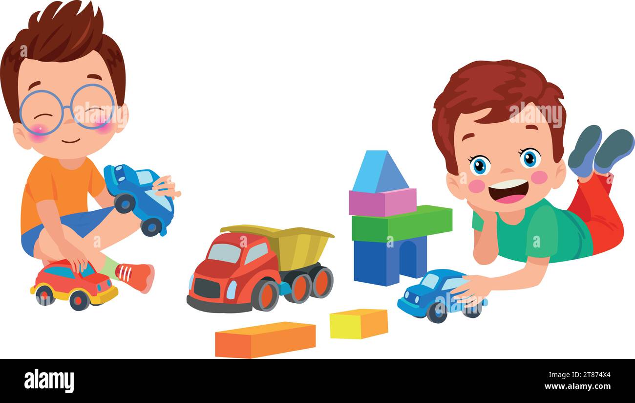 Vector Illustration Of Kid Playing With Building Blocks Stock Vector ...