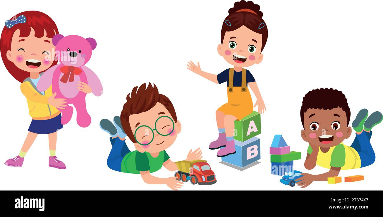 Vector Illustration Of Kid Playing With Building Blocks Stock Vector ...