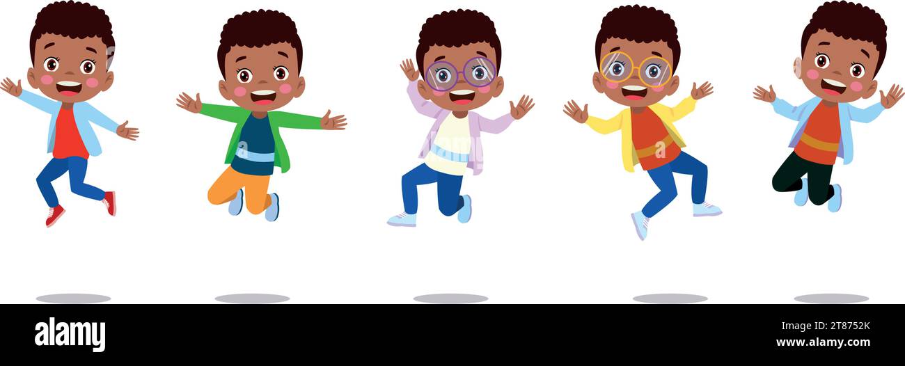Jumping kids. Happy funny children playing and jumping in different action poses education ...