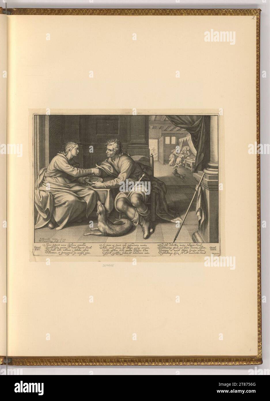 Willem van Swanenburg (Engraver) Esau sells his first birthday. Copper engraving print after ...