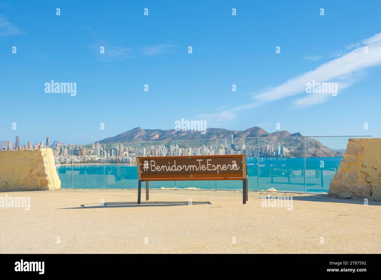 Panoramic view to Benidorm Poniente beach. Cityscape of Benidorm city ...