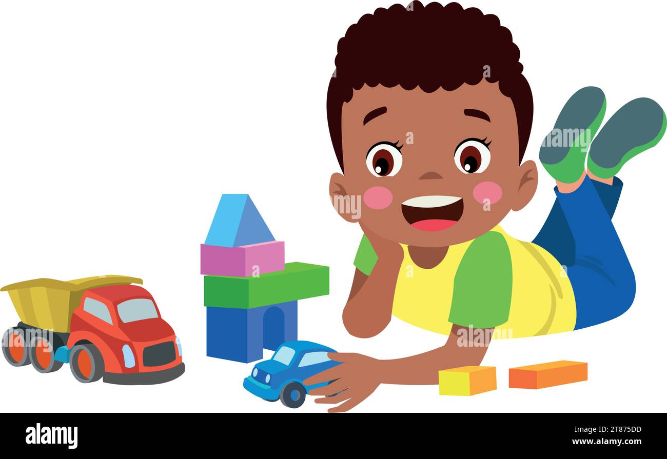 Vector Illustration Of Kid Playing With Building Blocks Stock Vector ...