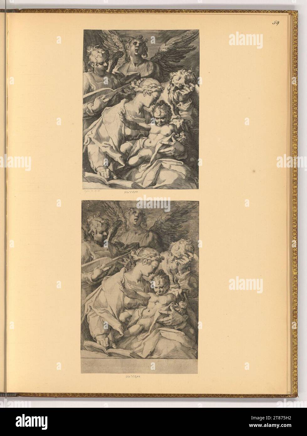 unbestimmt (Engraver) Holy family with musicians. Copper engraving ...