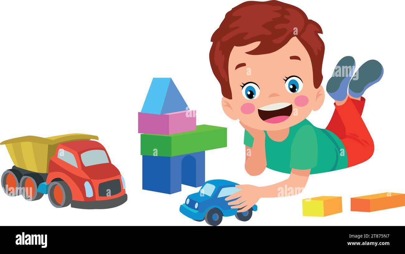 Vector Illustration Of Kid Playing With Building Blocks Stock Vector ...