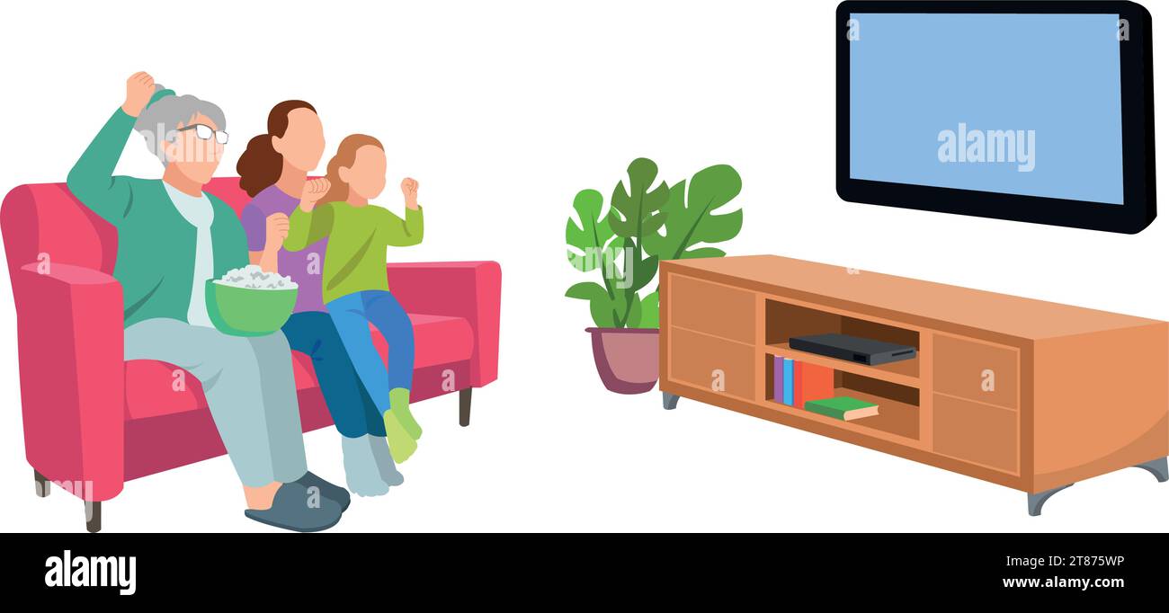 Family Watching Tv Drawing