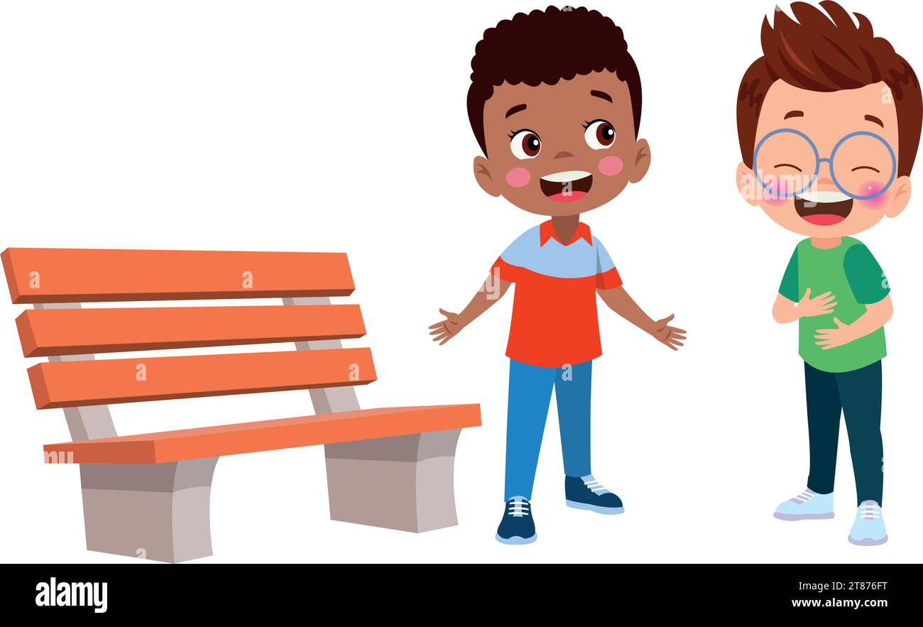 cute kid boy sitting on bench Stock Vector Image & Art - Alamy