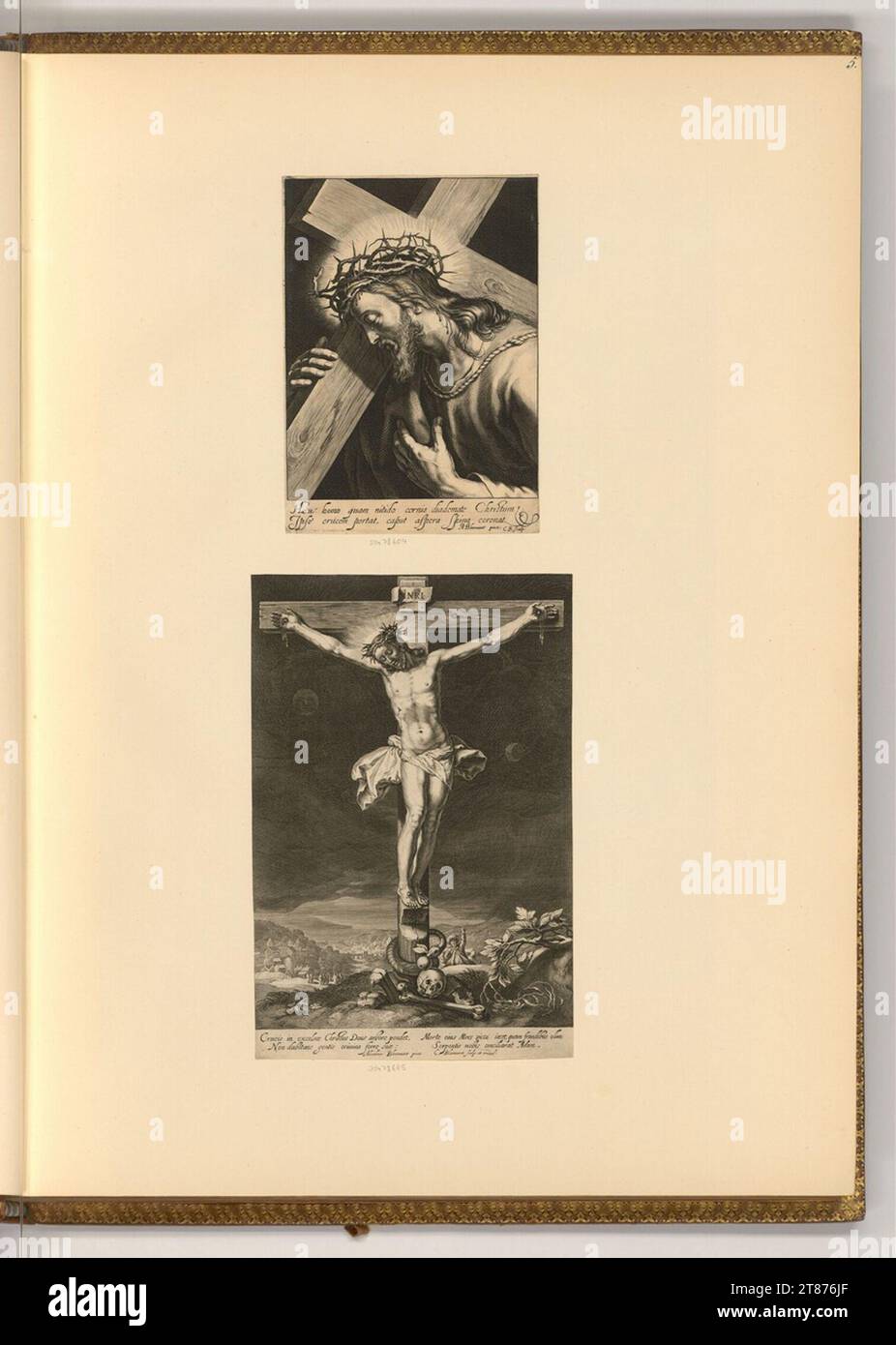 Cornelis Bloemaert (Engraver) Christ wears the cross; Christ on the cross. Copper engraving ...