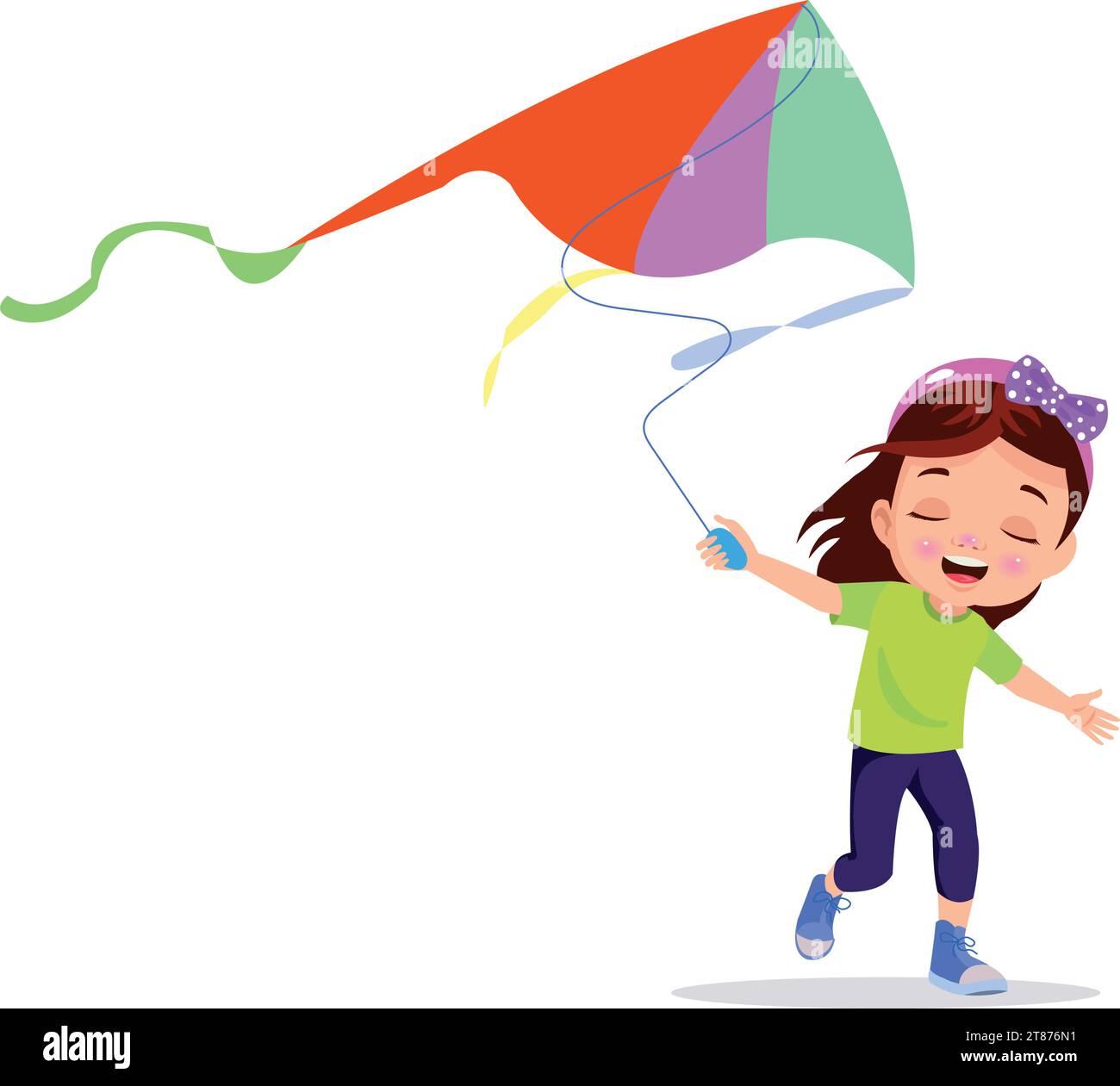 Boy playing kite. Vector illustration of a cheerful boy flying kite ...