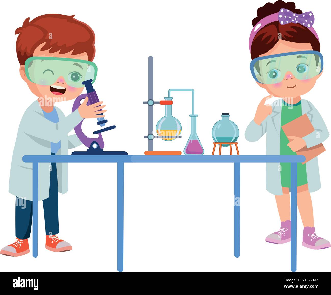 little scientist doing experiments and research Stock Vector Image ...