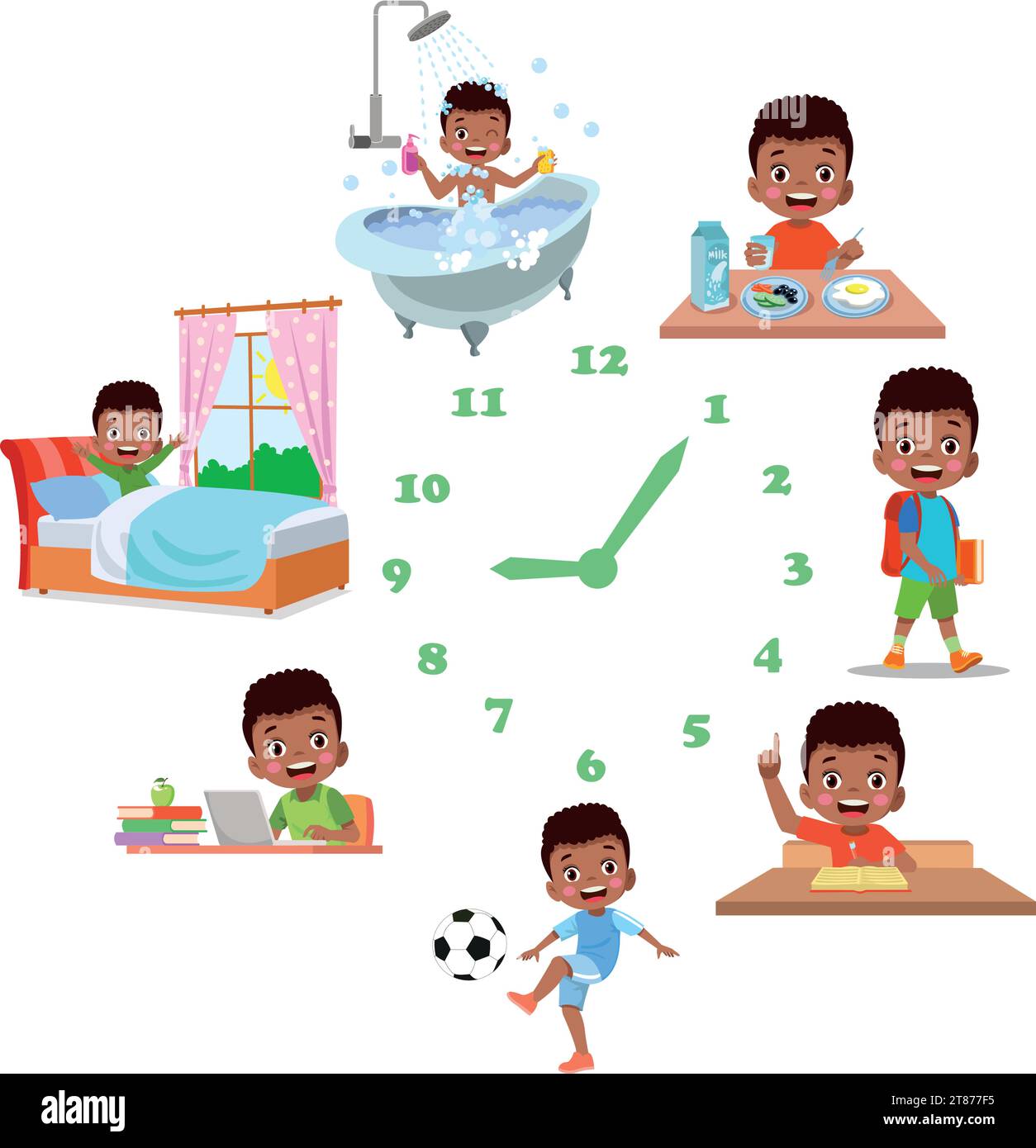 Cartoon kid daily routine activities set Stock Vector Image & Art - Alamy