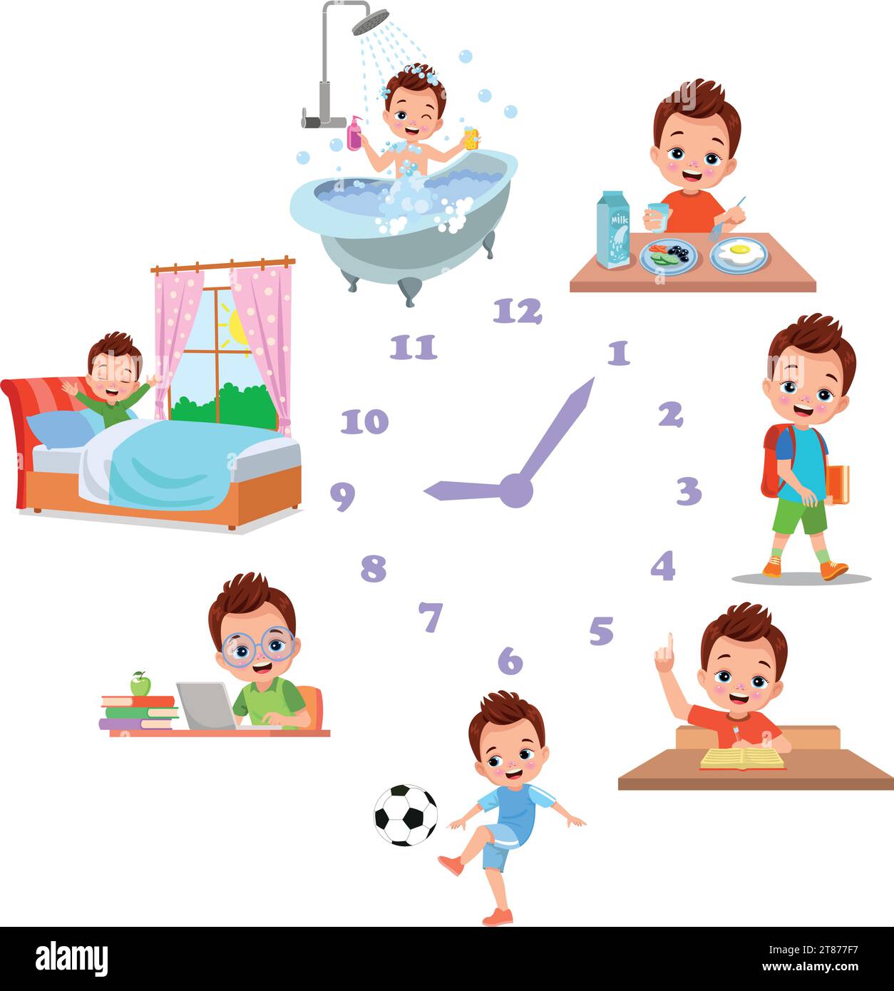 Cartoon kid daily routine activities set Stock Vector Image & Art - Alamy