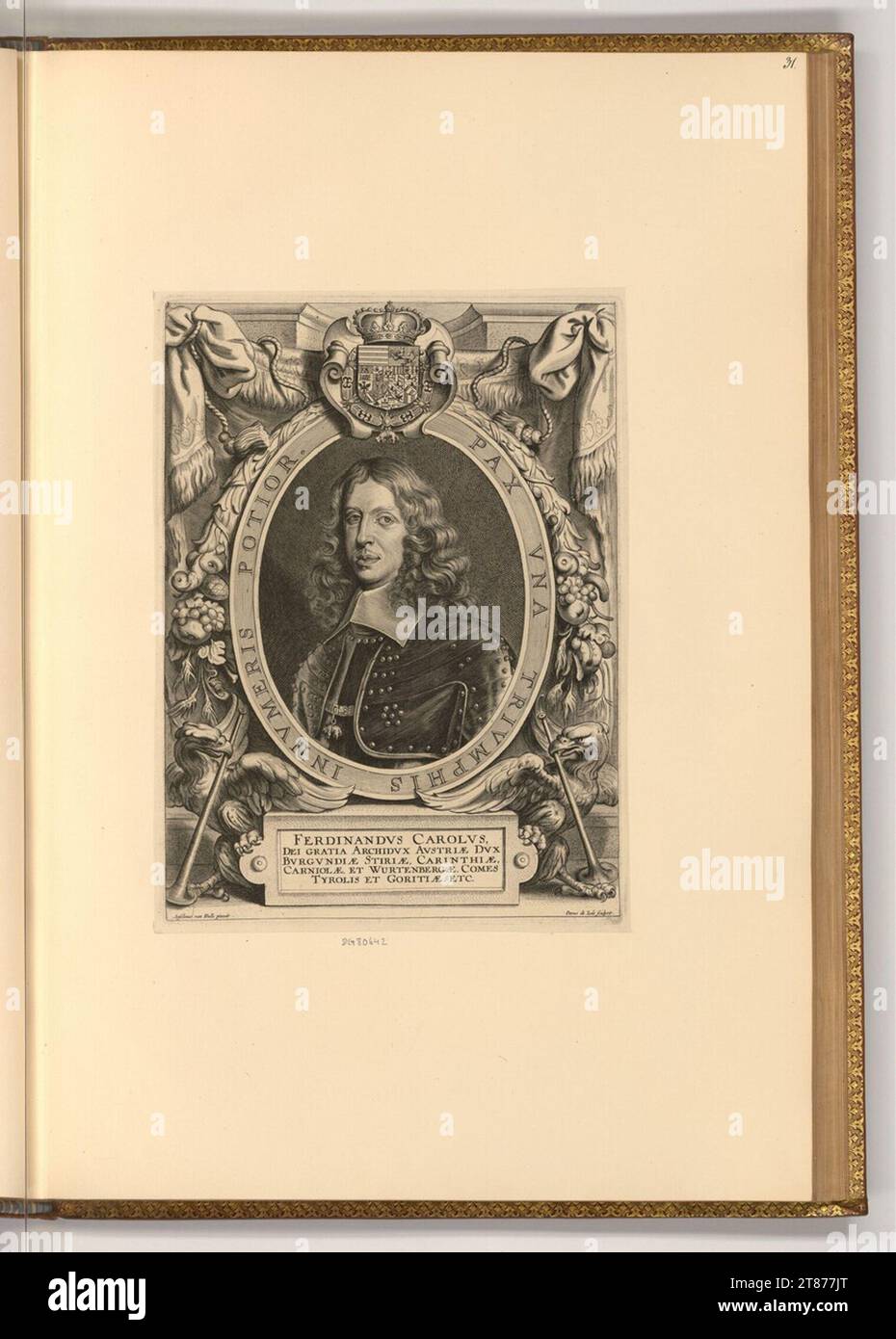 Pieter de Jode II (Engraver) Portrait Ferdinand Karl of Austria. Copper ...