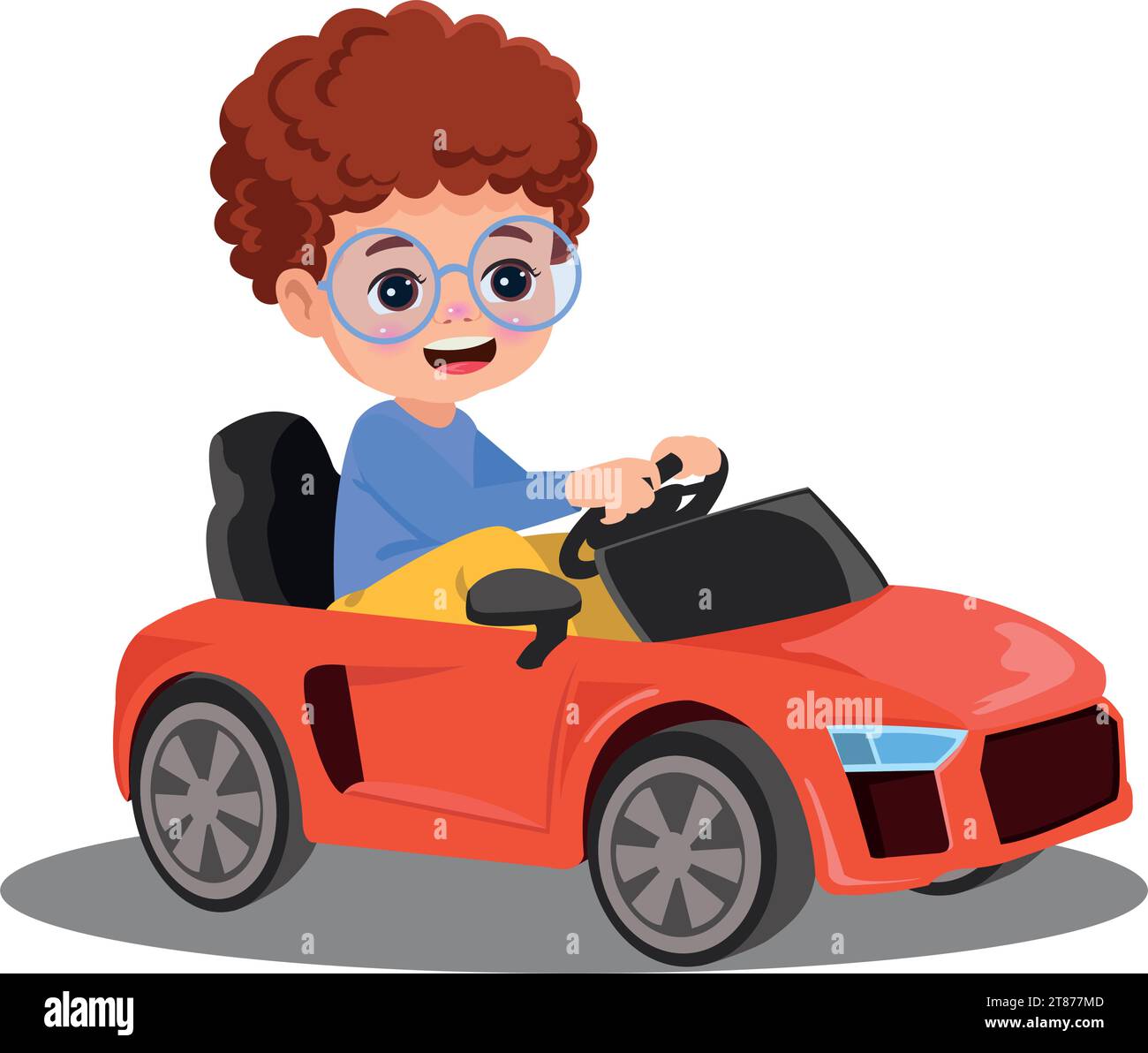 Cute boy driving a toy electric car vector cartoon illustration ...