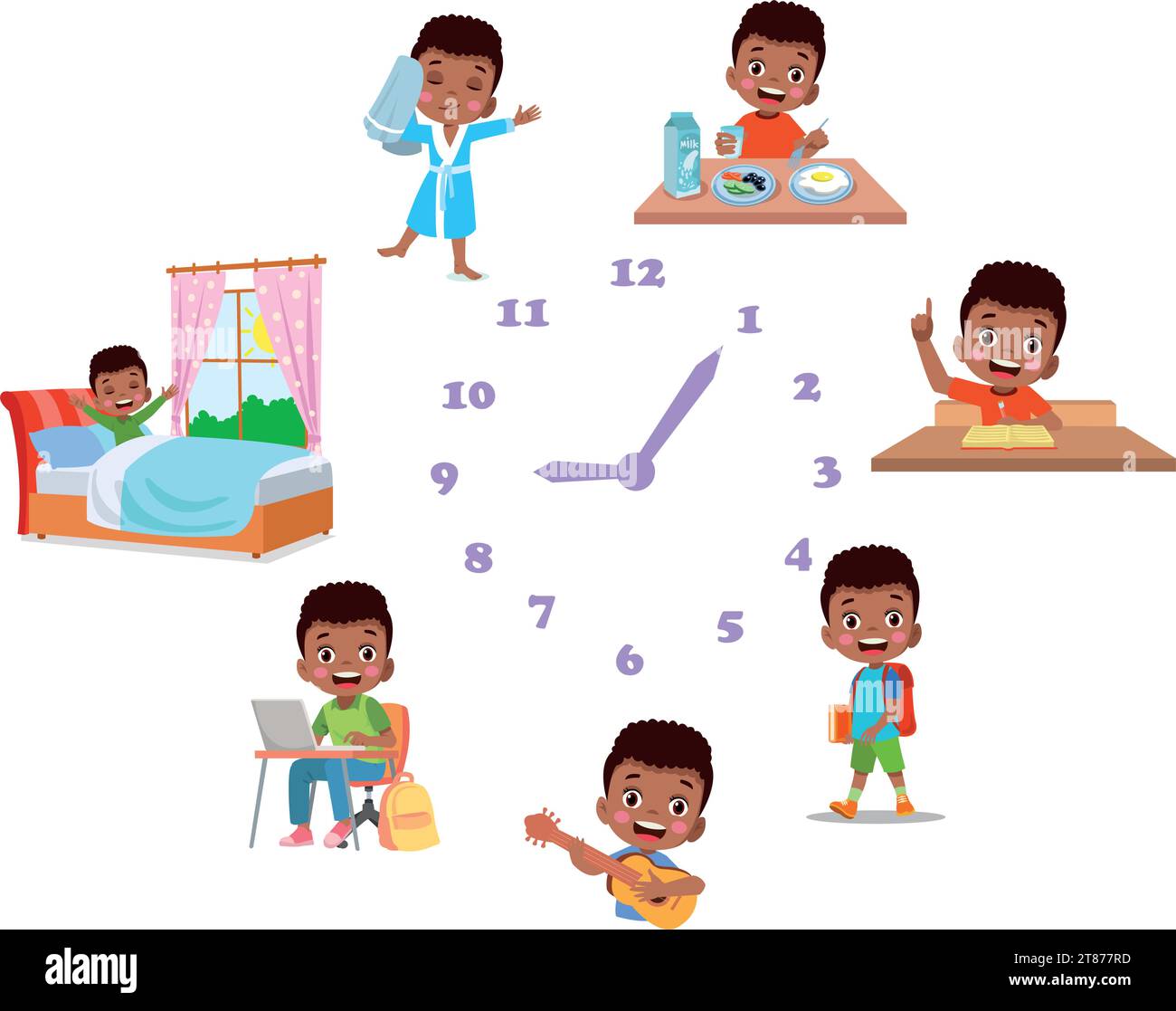 Cartoon kid daily routine activities set Stock Vector Image & Art - Alamy