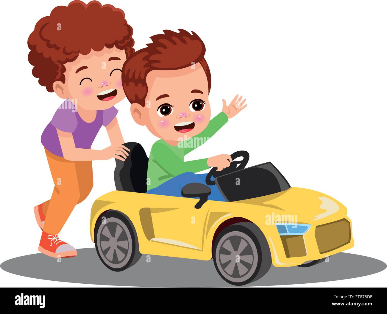Cute boy driving a toy electric car vector cartoon illustration ...