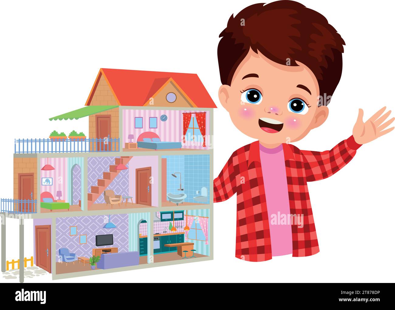 One cut cartoon house and children Stock Vector Image & Art - Alamy