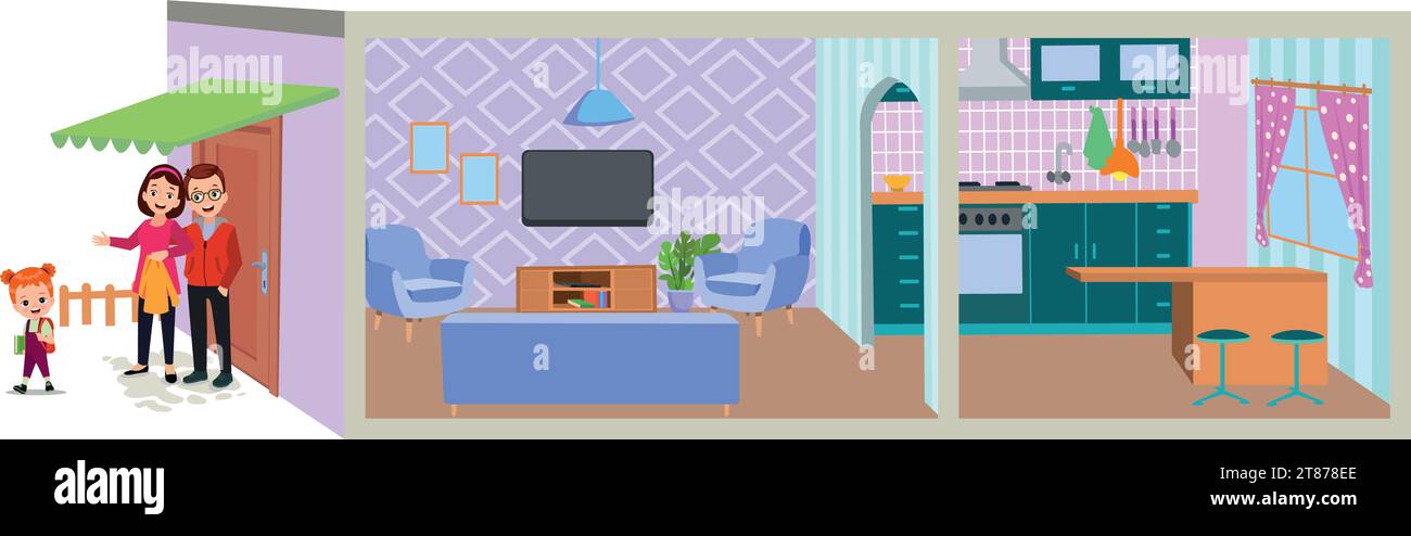 One cut cartoon house and children Stock Vector Image & Art - Alamy