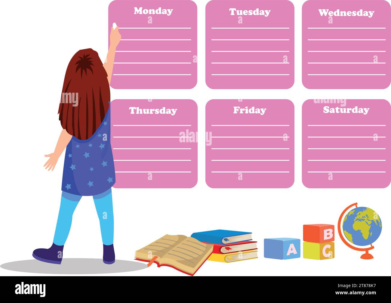 Back to school timetable. Hand drawn. Classroom timetable. Plan note ...