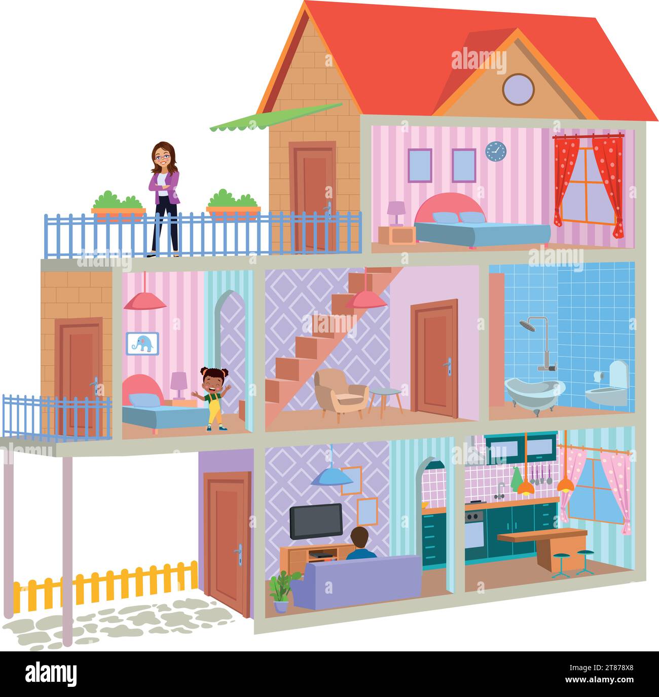 One cut cartoon house and children Stock Vector Image & Art - Alamy