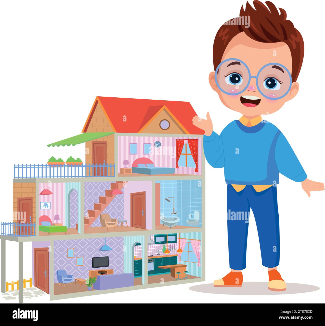 One cut cartoon house and children Stock Vector Image & Art - Alamy