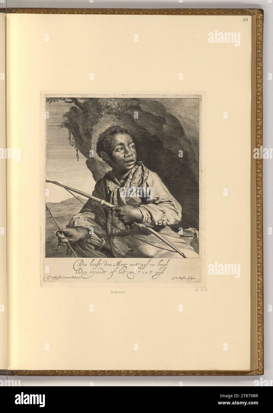 Jan de Visscher (Engraver) Mohr with bow. Etching, copper engraving ...