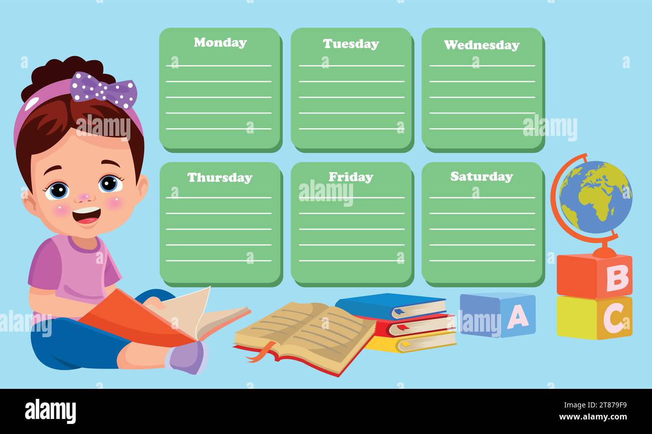 Back to school timetable. Hand drawn. Classroom timetable. Plan note ...