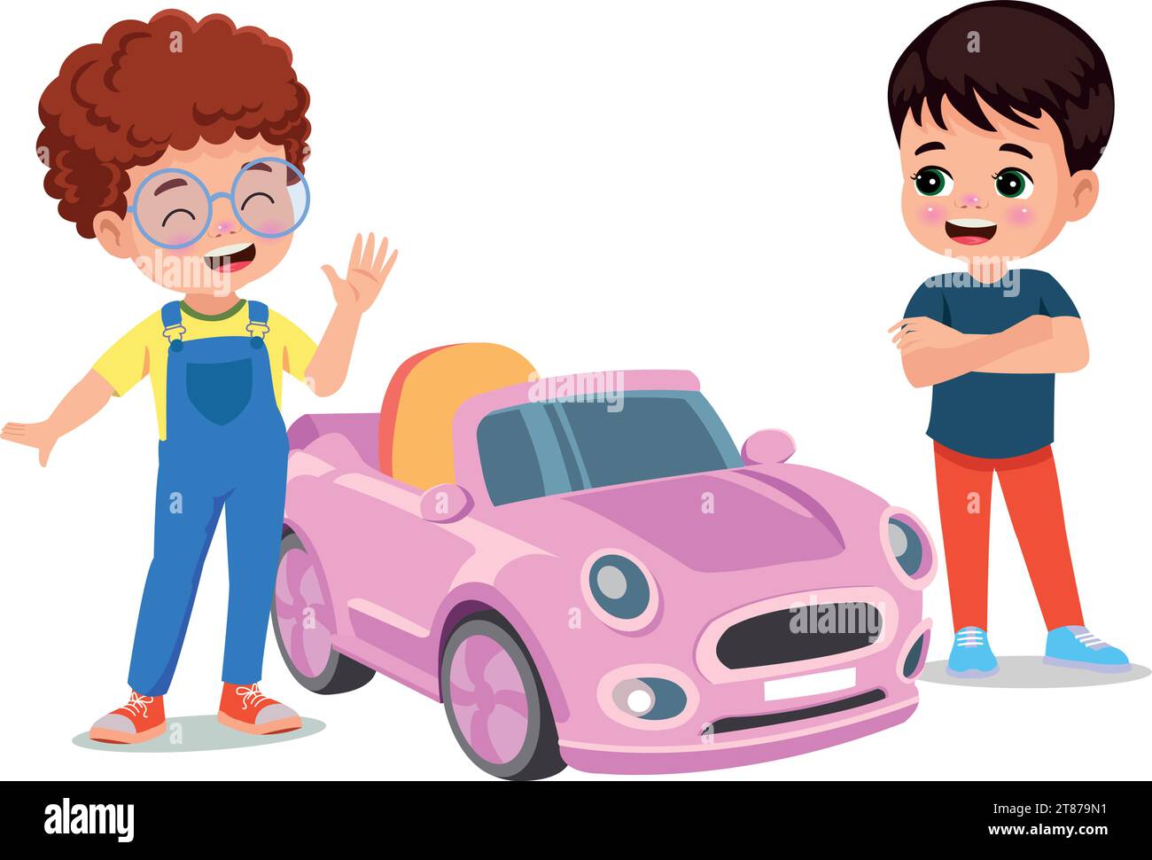 Cute boy driving a toy electric car vector cartoon illustration ...
