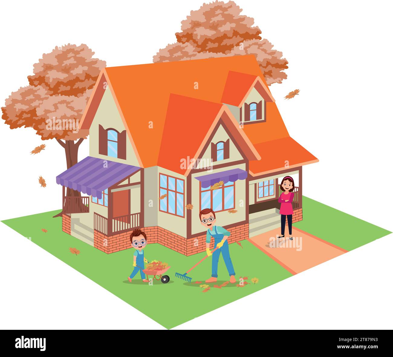 One cut cartoon house and children Stock Vector Image & Art - Alamy