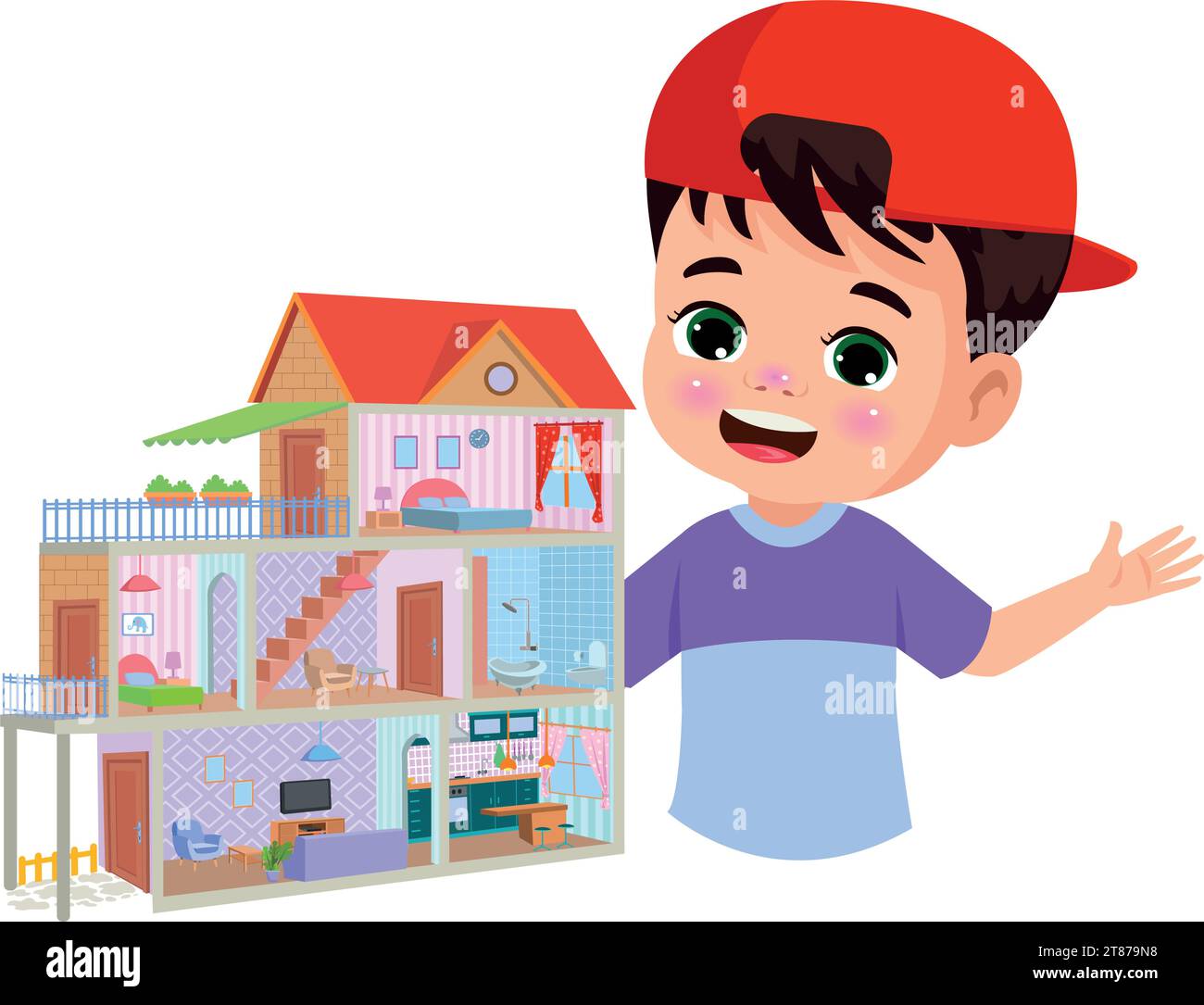 One cut cartoon house and children Stock Vector Image & Art - Alamy