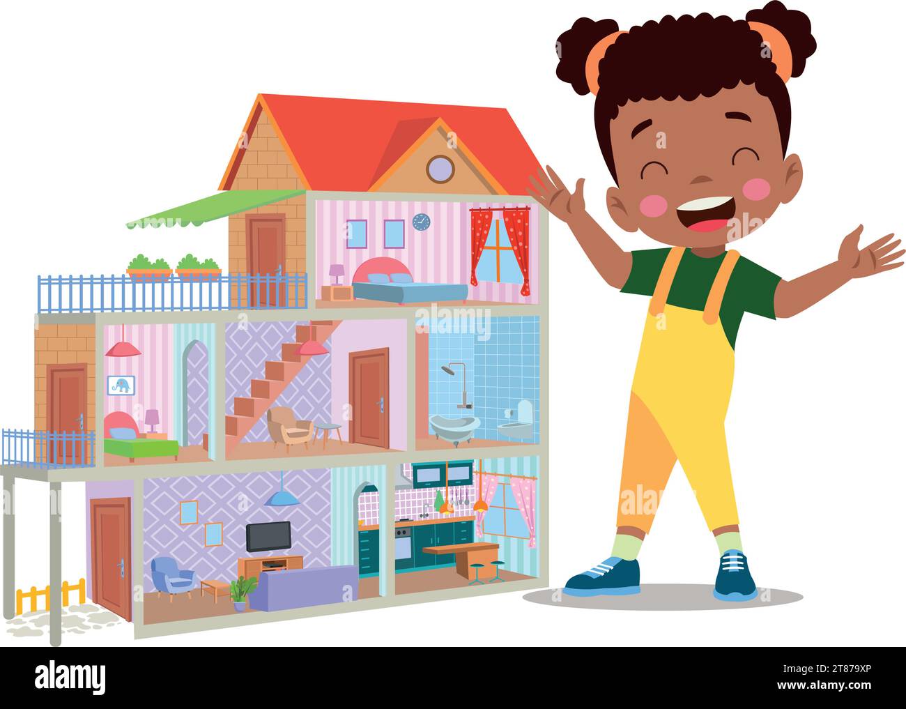 One cut cartoon house and children Stock Vector Image & Art - Alamy