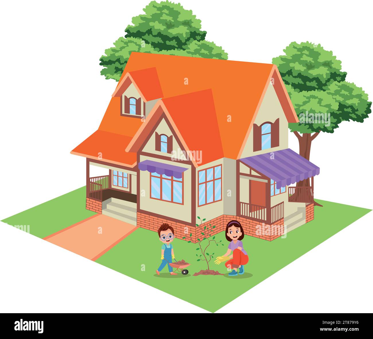 One cut cartoon house and children Stock Vector Image & Art - Alamy