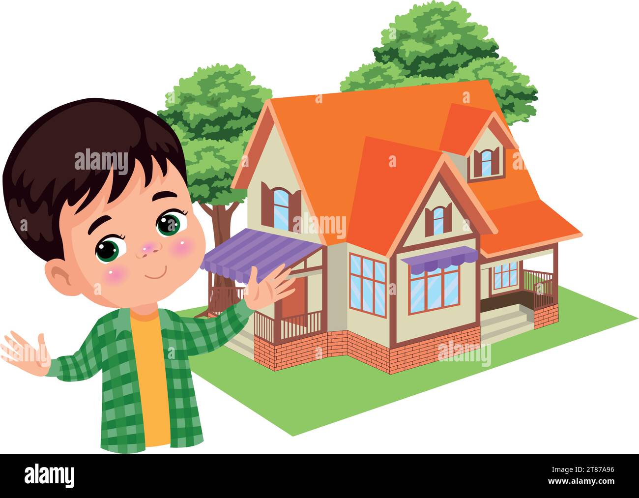 One cut cartoon house and children Stock Vector Image & Art - Alamy